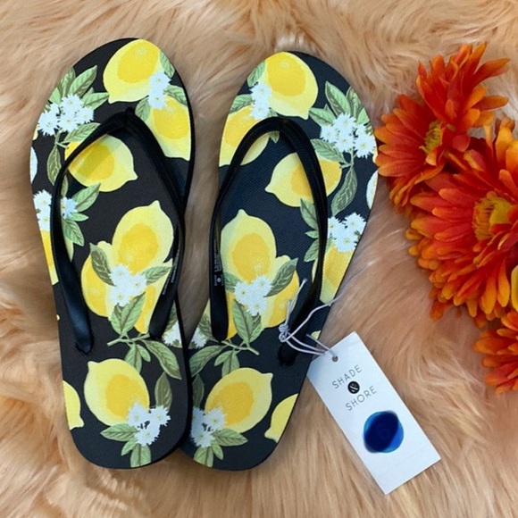 Shoes | Lemon Print Flip Flops Shade Shore New Firm | Poshmark